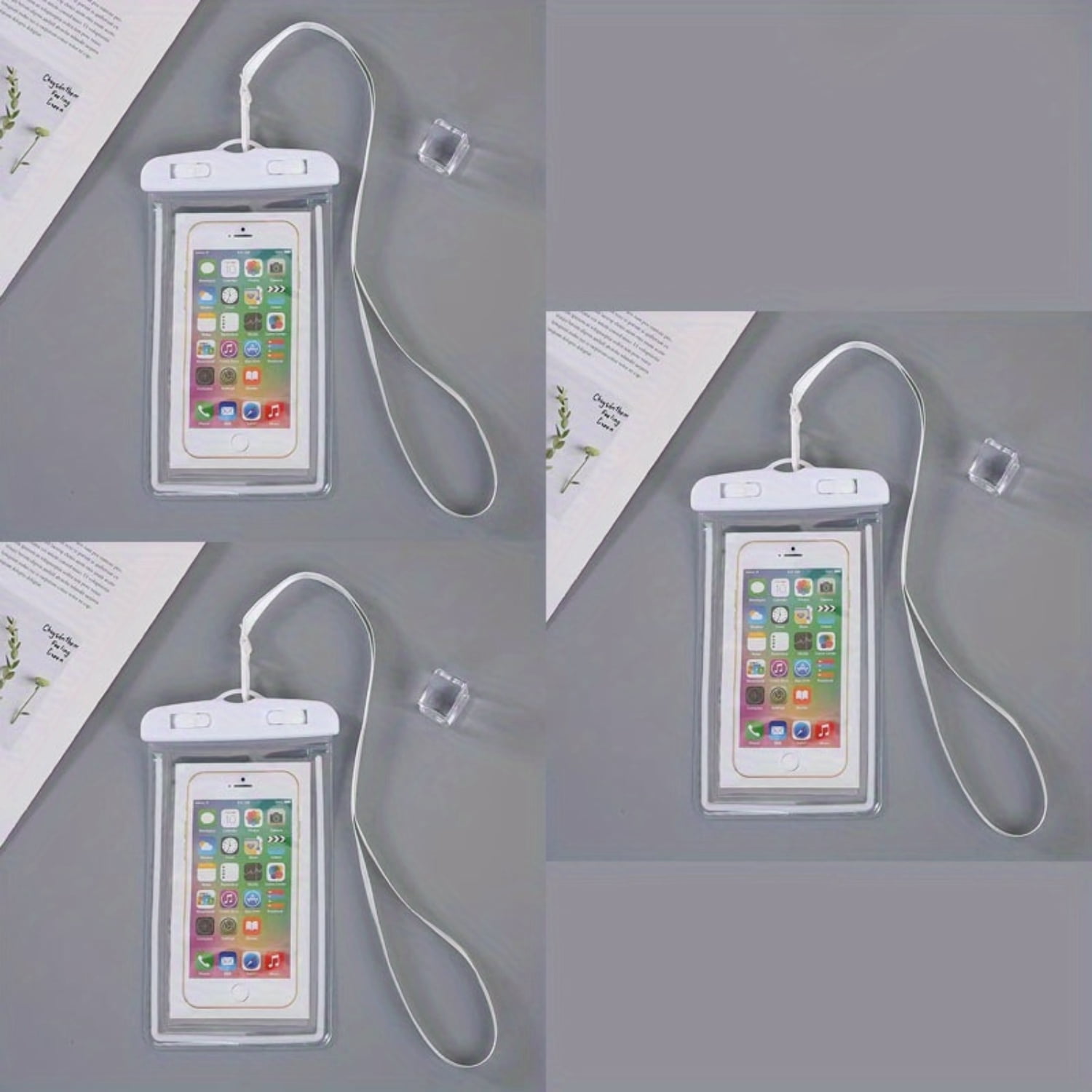 HS 3-pcs Waterproof Phone Pouch Transparent Screen Cellphone Dry Bag With Lanyard Swimming Neck ...