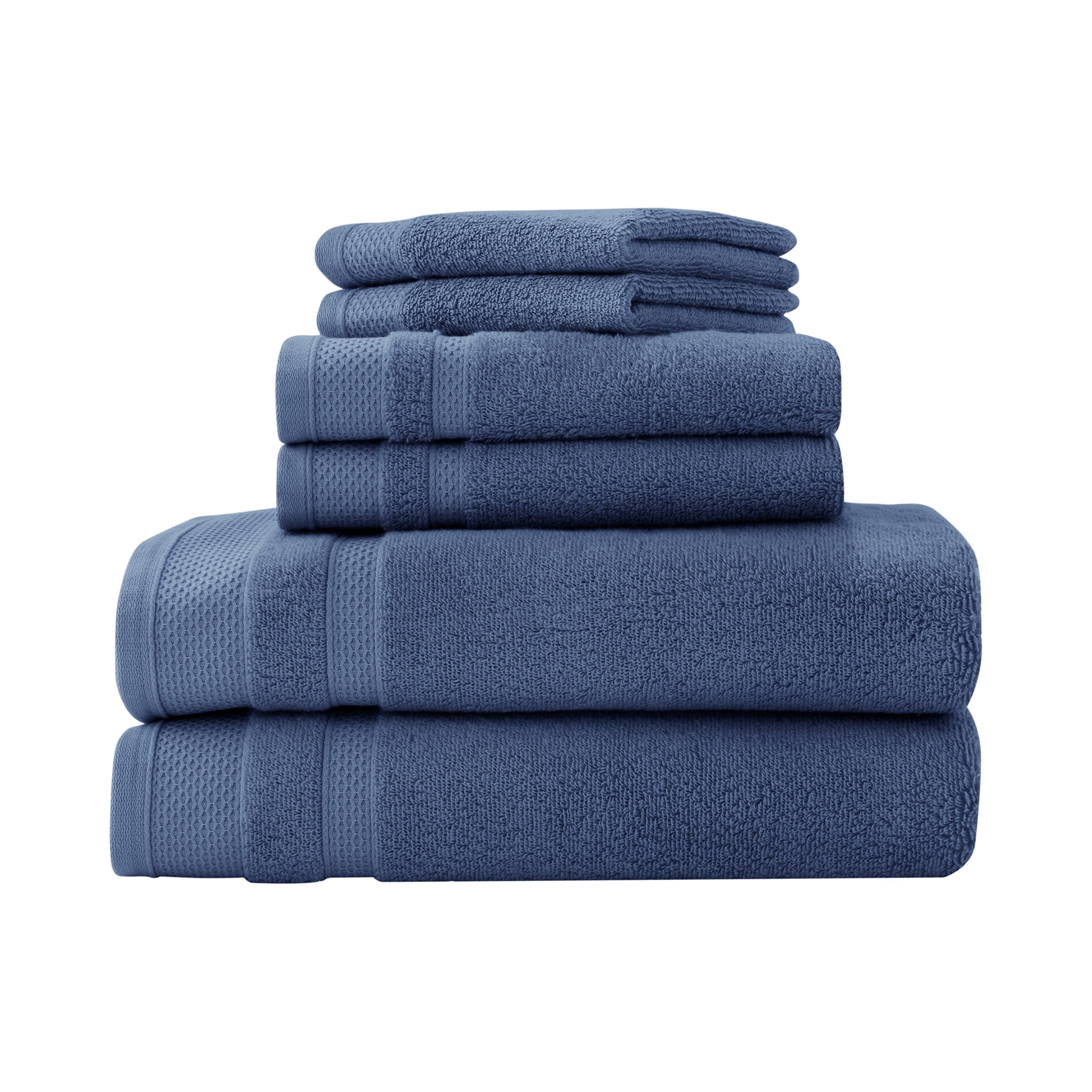 Hotel Style Luxury Bath Set, 100% U.S. Cotton, Washed Indigo, 6-Piece ...