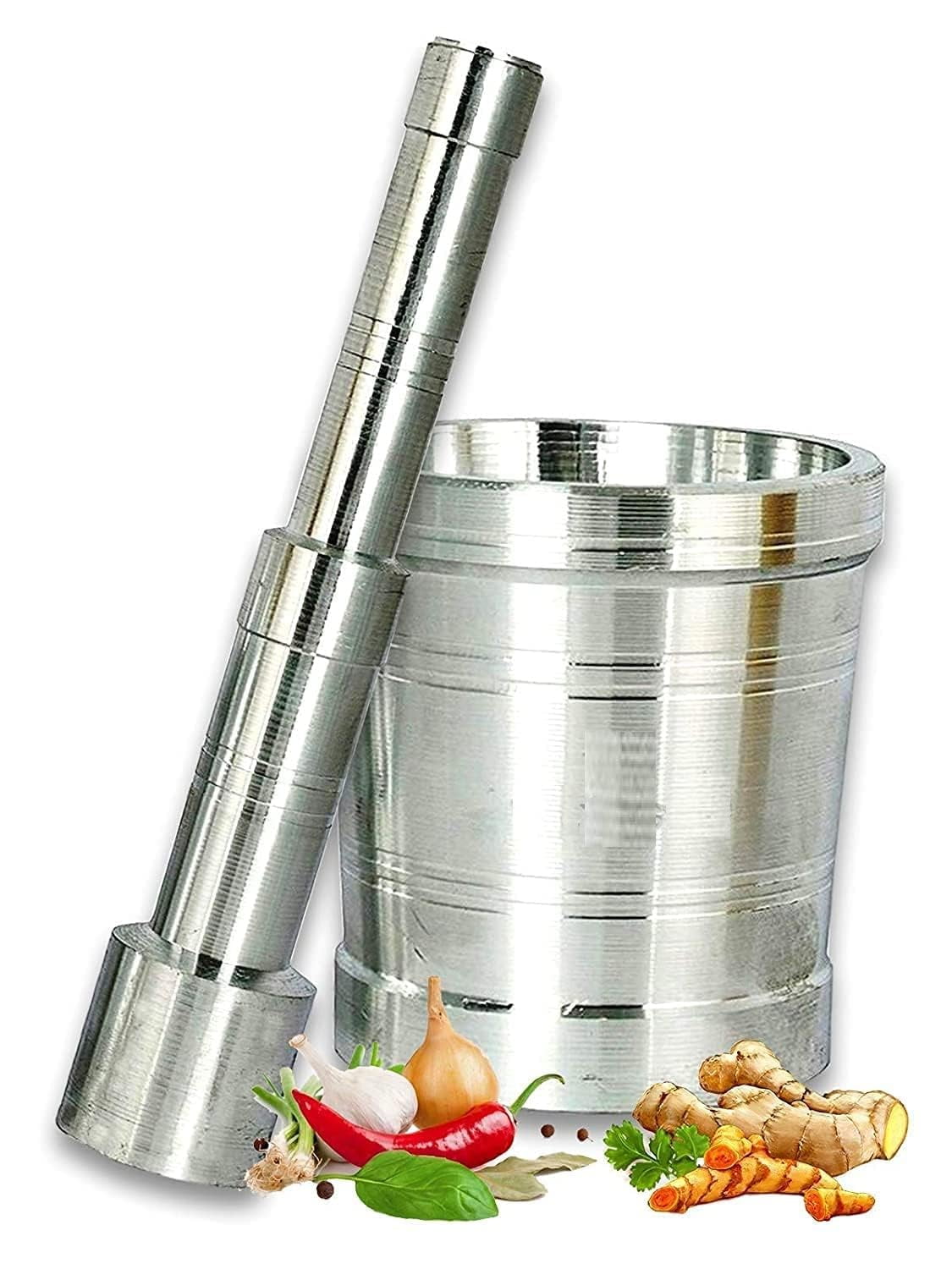 HS CRAFTS Aluminium Okhali MasherMusal DastaKhal Batta For Food Mashing ...