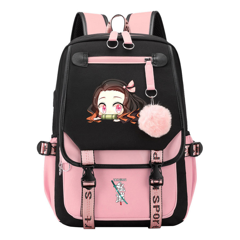 HS-Cartoon Fashion Usb Youth Student School Bag Casual Ribbon Flip ...