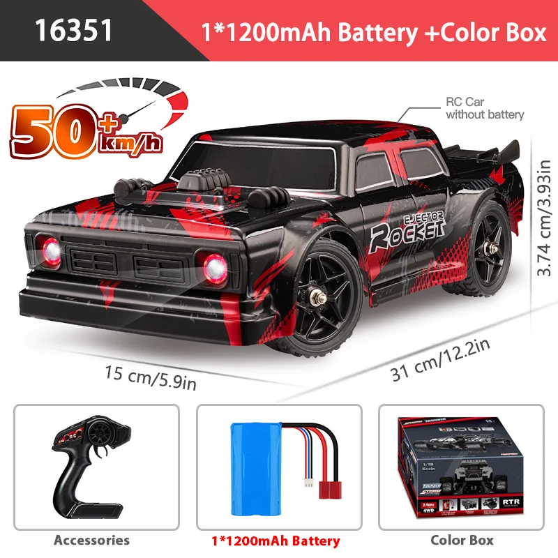 HS16451 Rc Car 75km/h 1/16 Off Road 4WD with LED Headlights 2.4G ...