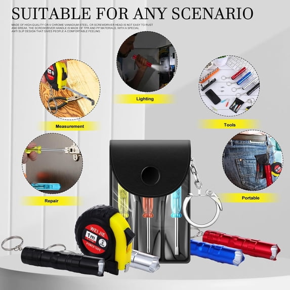 HSAPOW-12 Pcs Mini Screwdriver Tape Measure Keychains LED Flashlights ...