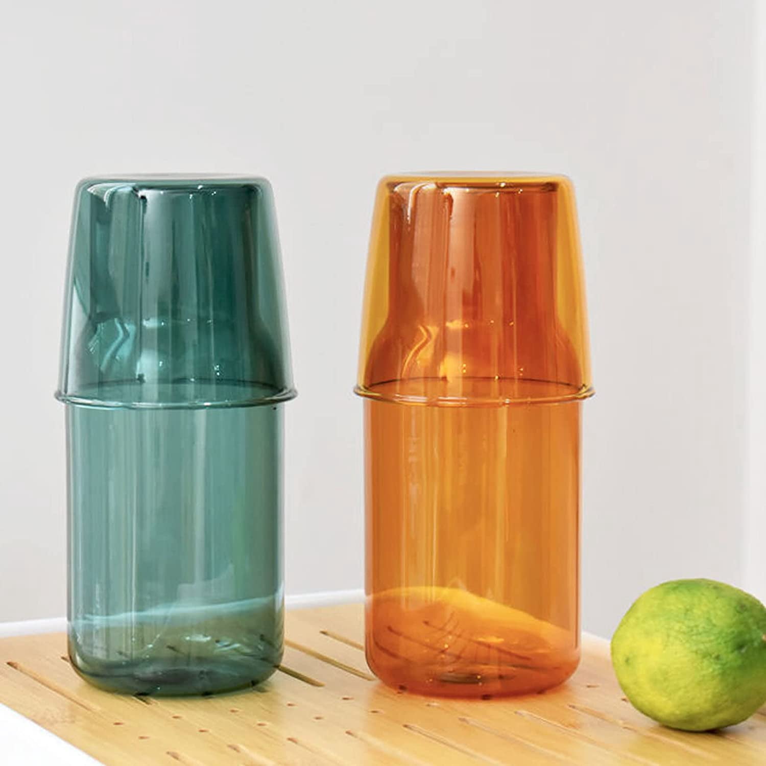 HSAPOW-Bedside Glass Water Carafe Set with Cup, Glass Carafe with Lid ...