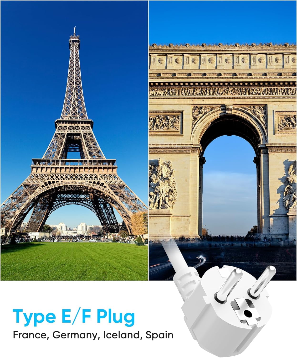 HSAPOW-European Travel Plug Adapter, Olcorife US to Europe Type E/F ...