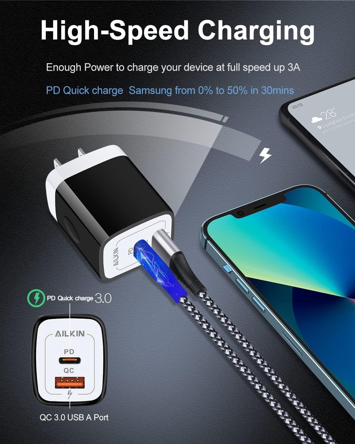 HSAPOW-Galaxy S26 USB Type C Charger, Dual Port USB-C Wall Plug 20W PD ...