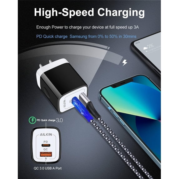HSAPOW-Galaxy S26 USB Type C Charger, Dual Port USB-C Wall Plug 20W PD ...