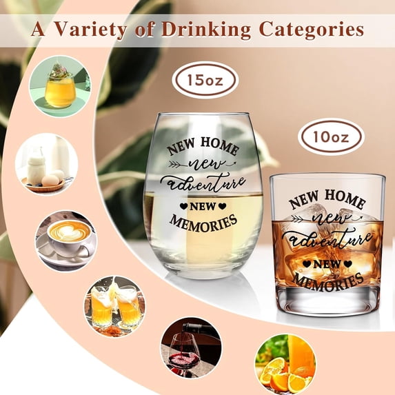 HSAPOW-New Home New Adventures Wine and Whiskey Glass Gift Set - Unique ...