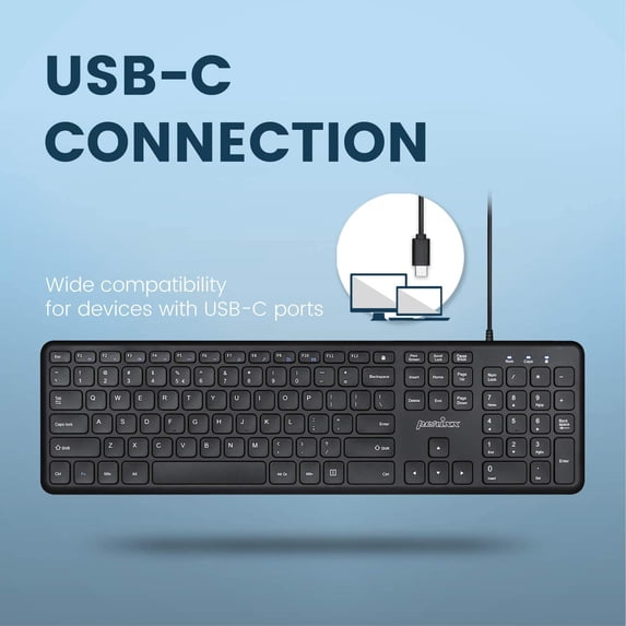 HSAPOW-PERIBOARD-210C Wired Full-Size USB C Keyboard with Quiet Scissor ...