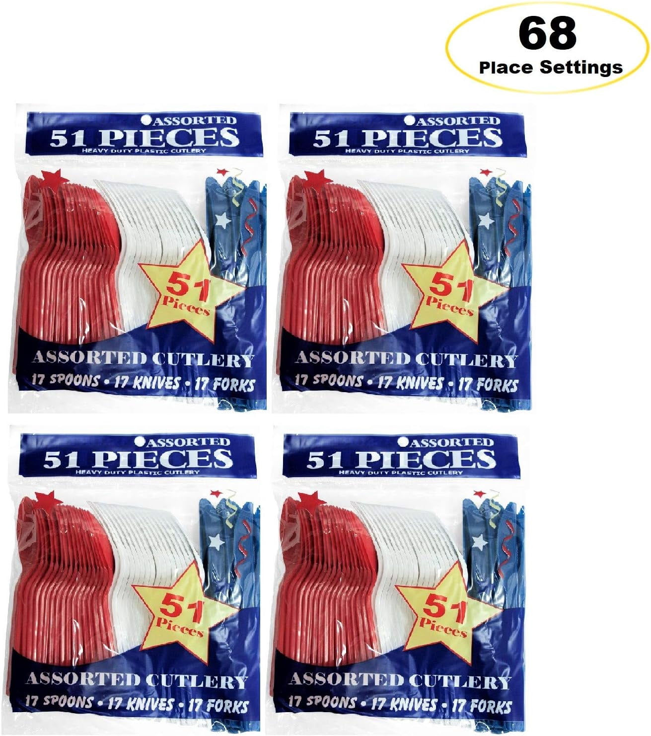 HSAPOW-Patriotic Assortment Hard Plastic Combo Pack, Disposable Cutlery ...