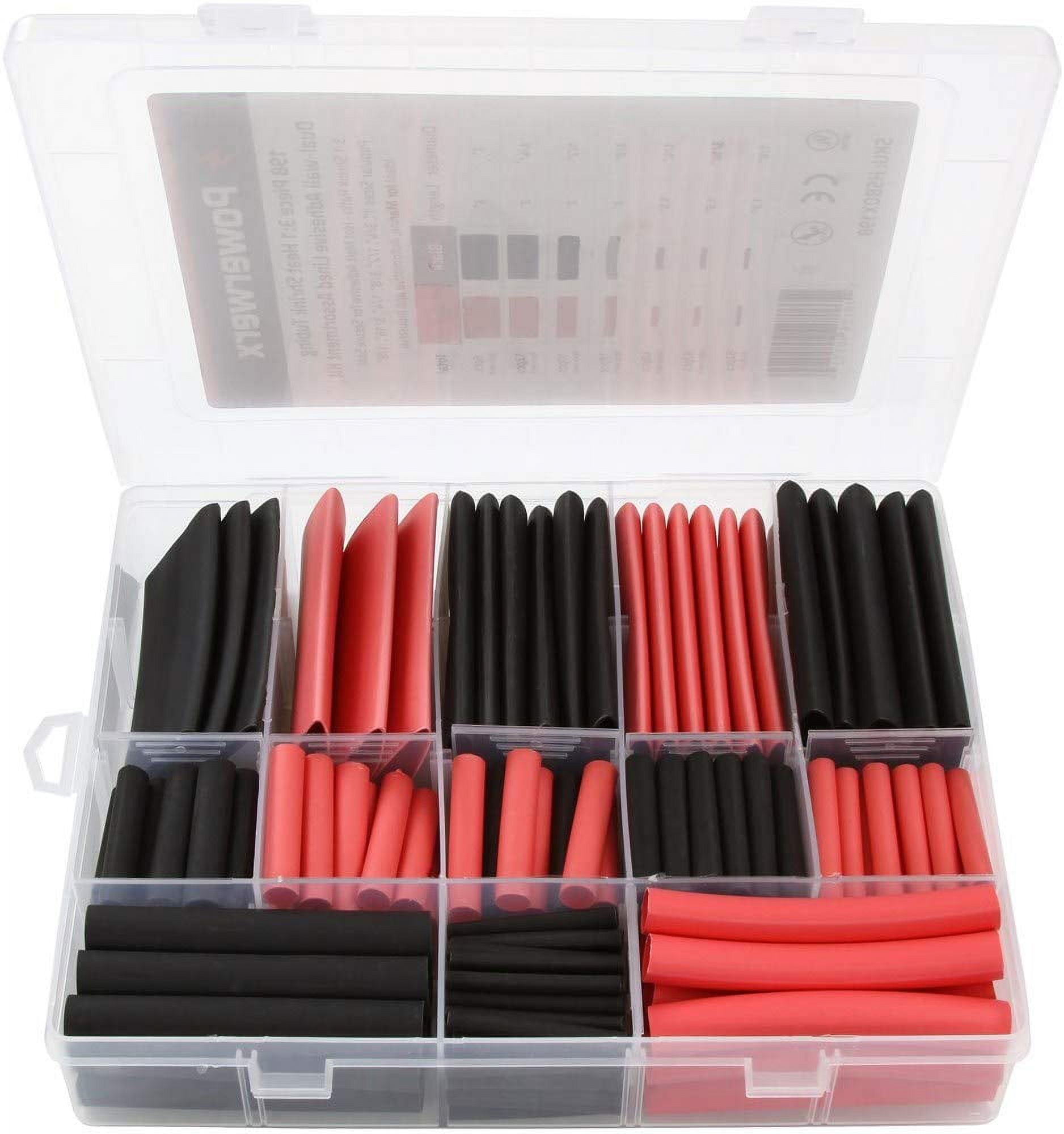 HSBOX198 198 Piece Assorted Heat Shrink Tubing Kit, Red & Black, 1" to ...