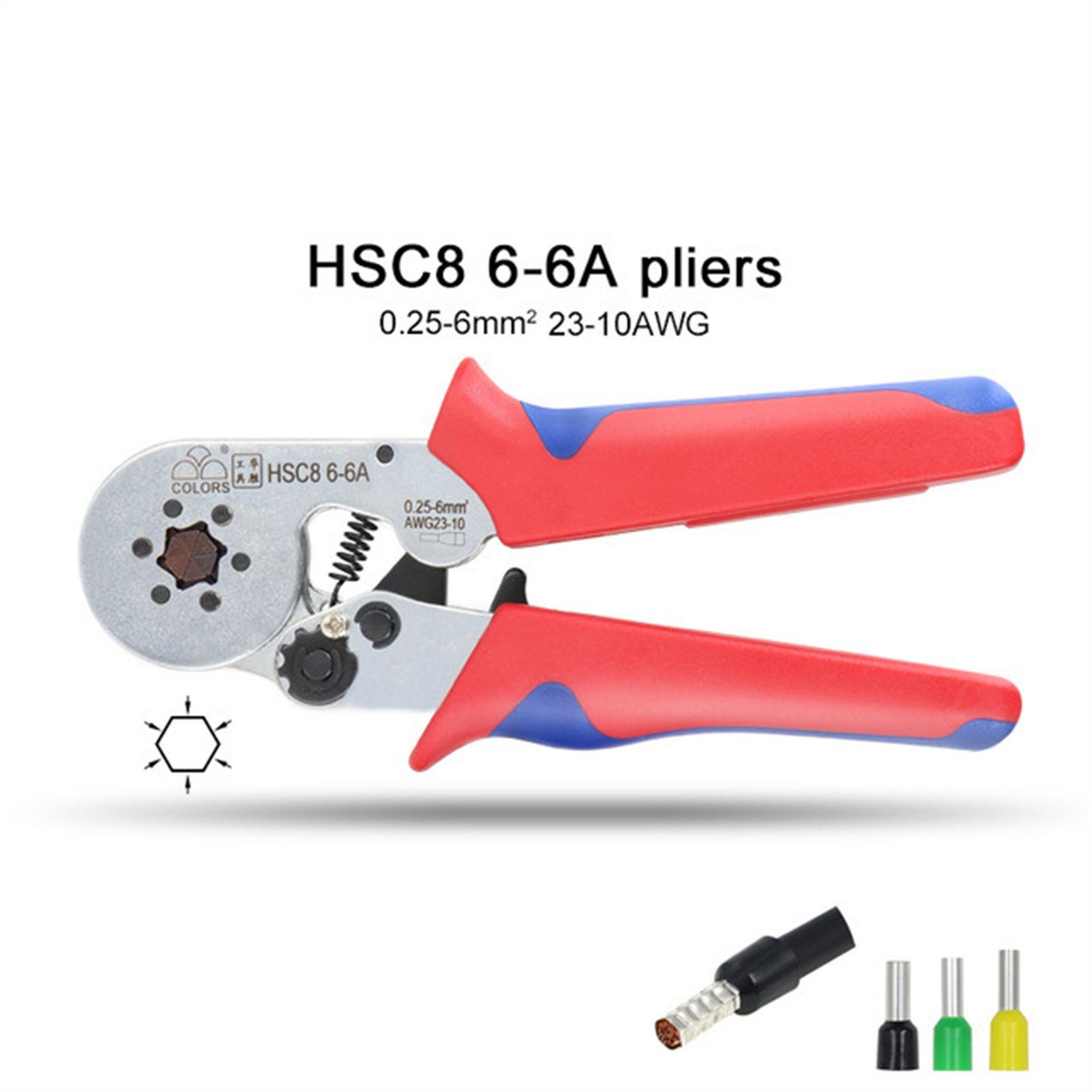HSC8 6-6A Crimping Pliers 0.25-6mm2 23-10AWG With 1020/700pcs Tube Box ...