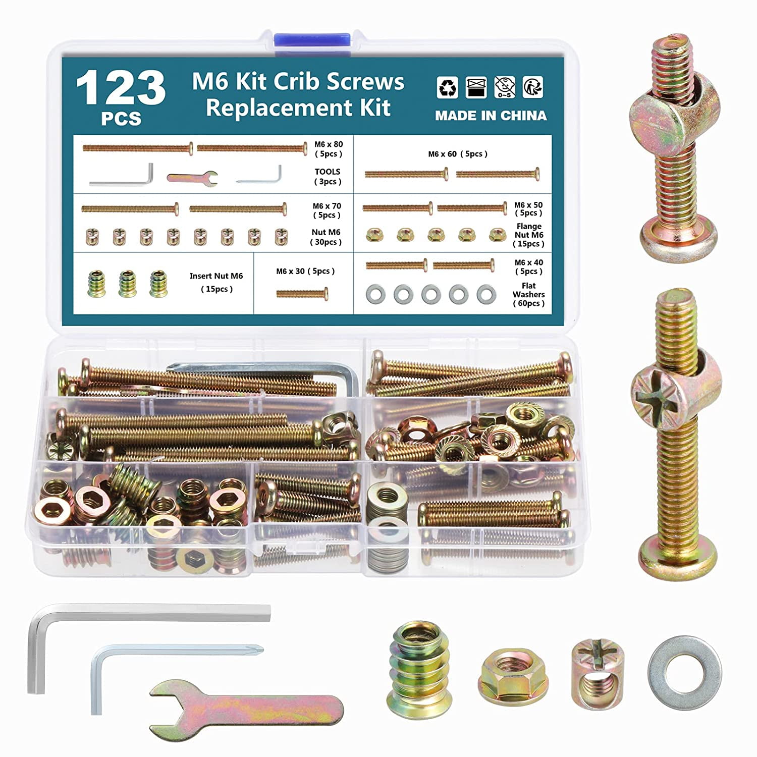 HSEAMALL 123PCS M6 Crib Screws Barrel Nuts Hex Socket Head Cap Screws ...