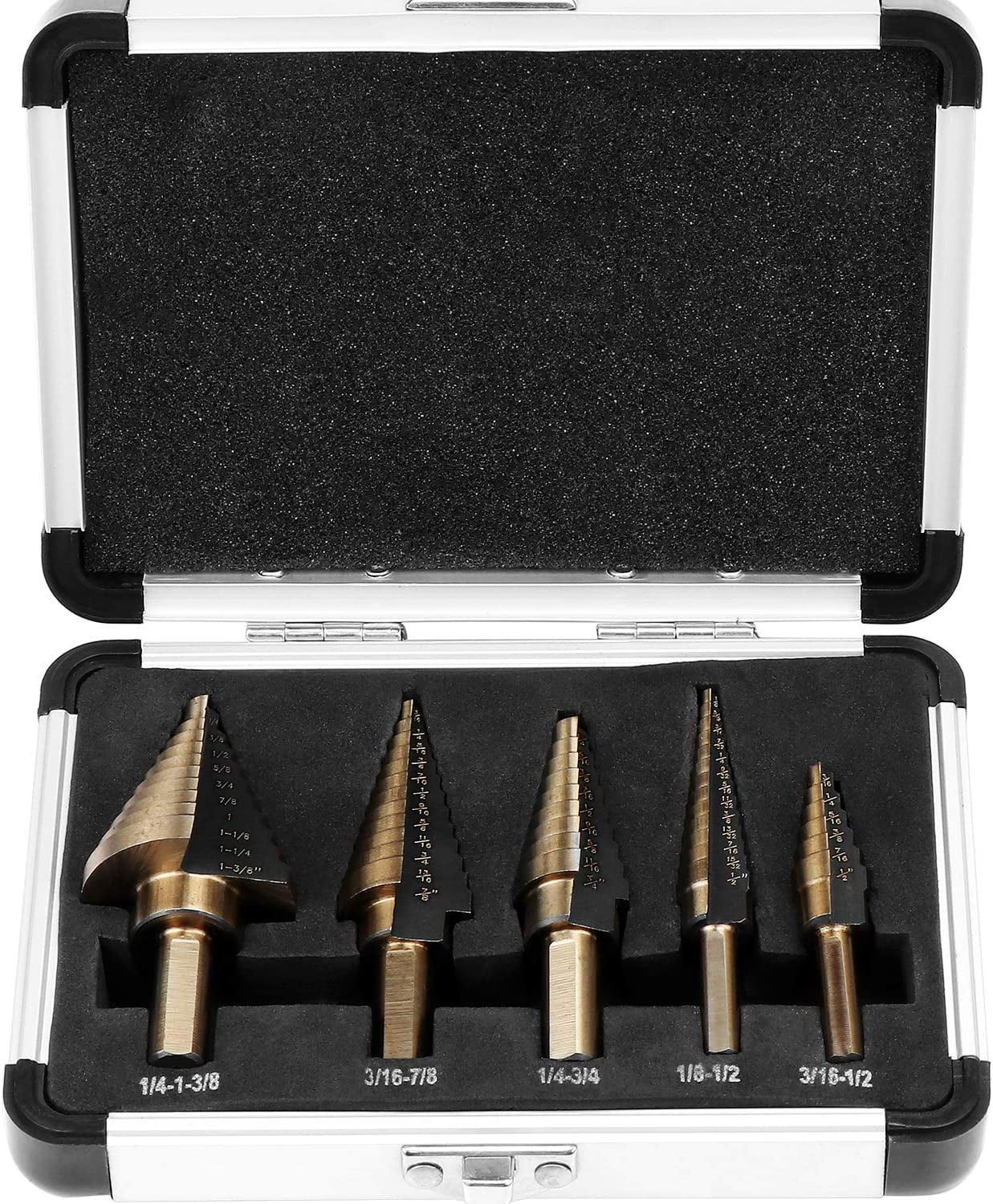 "HSEAMALL 5PCS HSS High Speed Steel Step Drill Bit Set,50 Sizes Cone ...