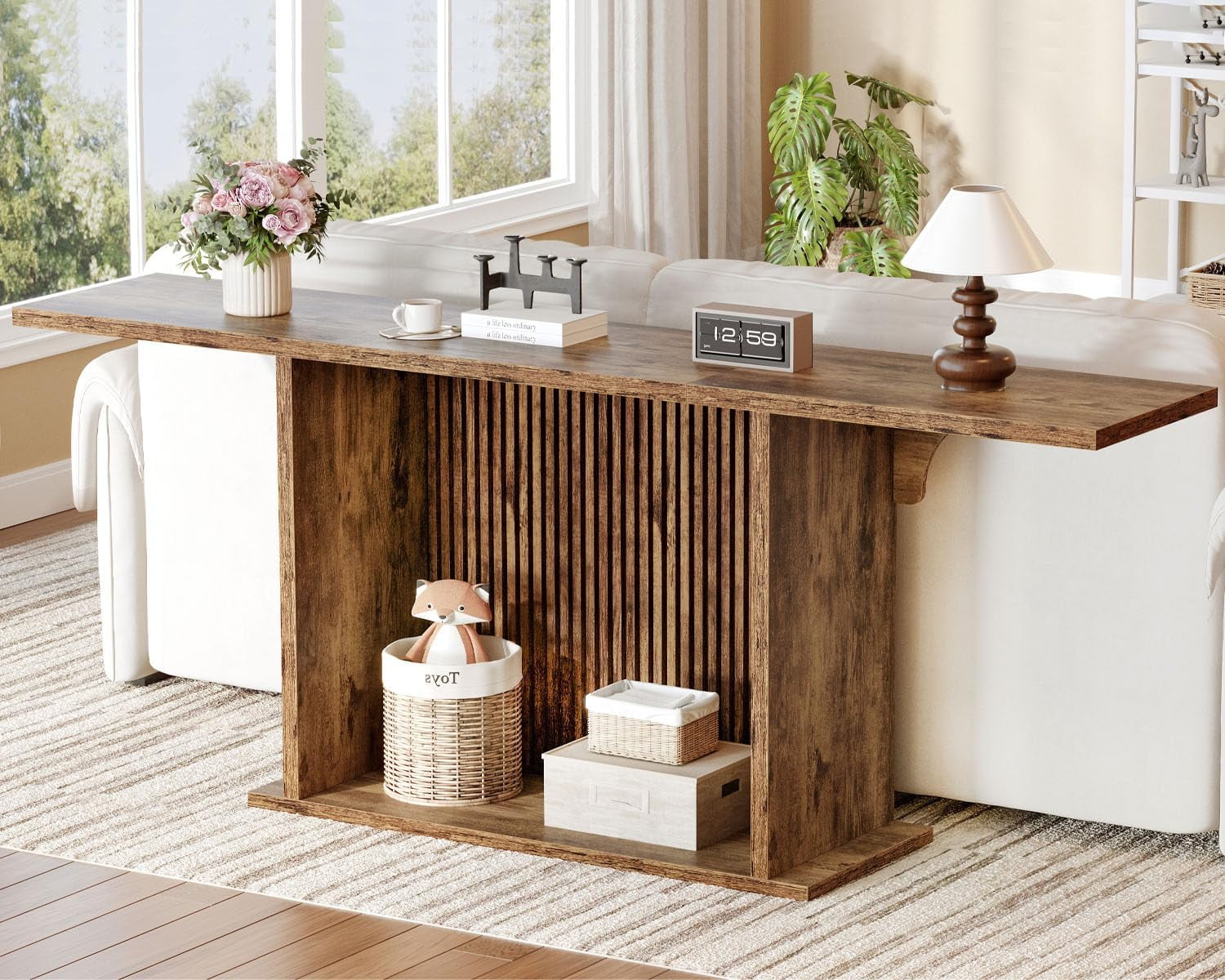 HSH 70.9-Inch Farmhouse Console Table,2-Tier Extra Long Sofa Table ...