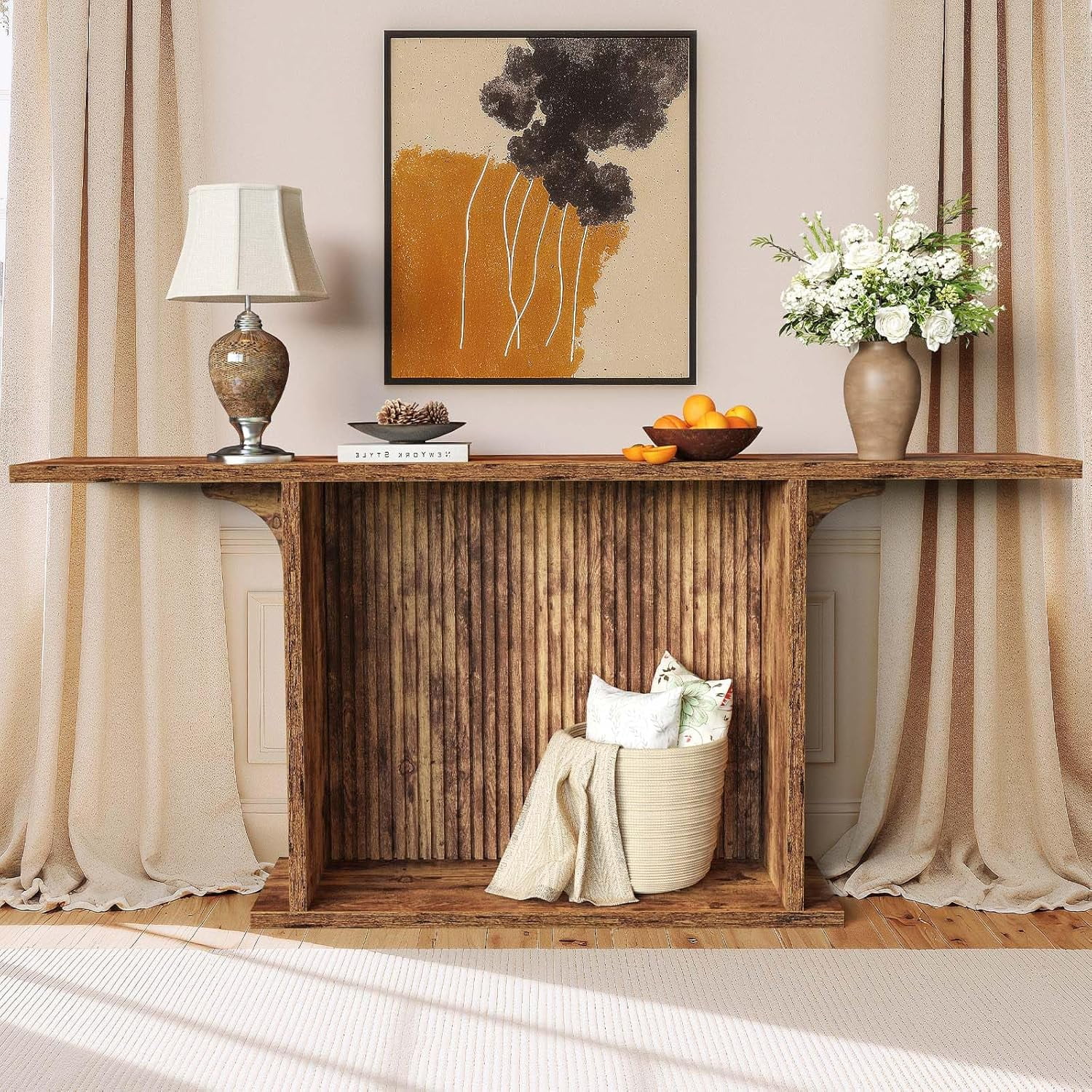 HSH 70.9-Inch Farmhouse Console Table,2-Tier Extra Long Sofa Table ...