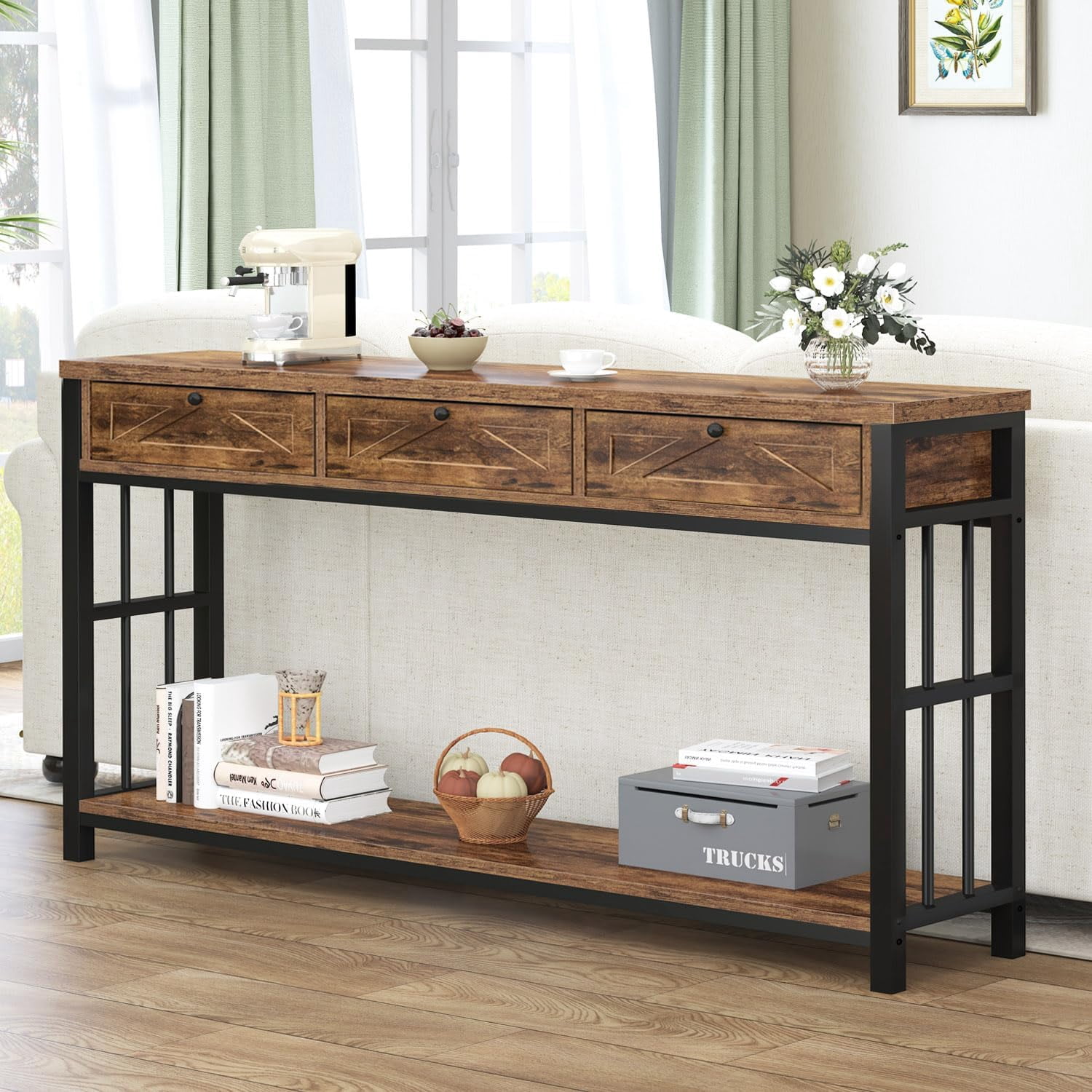 HSH Entryway Table with 3 Drawers, 55” Console Table with Storage for ...