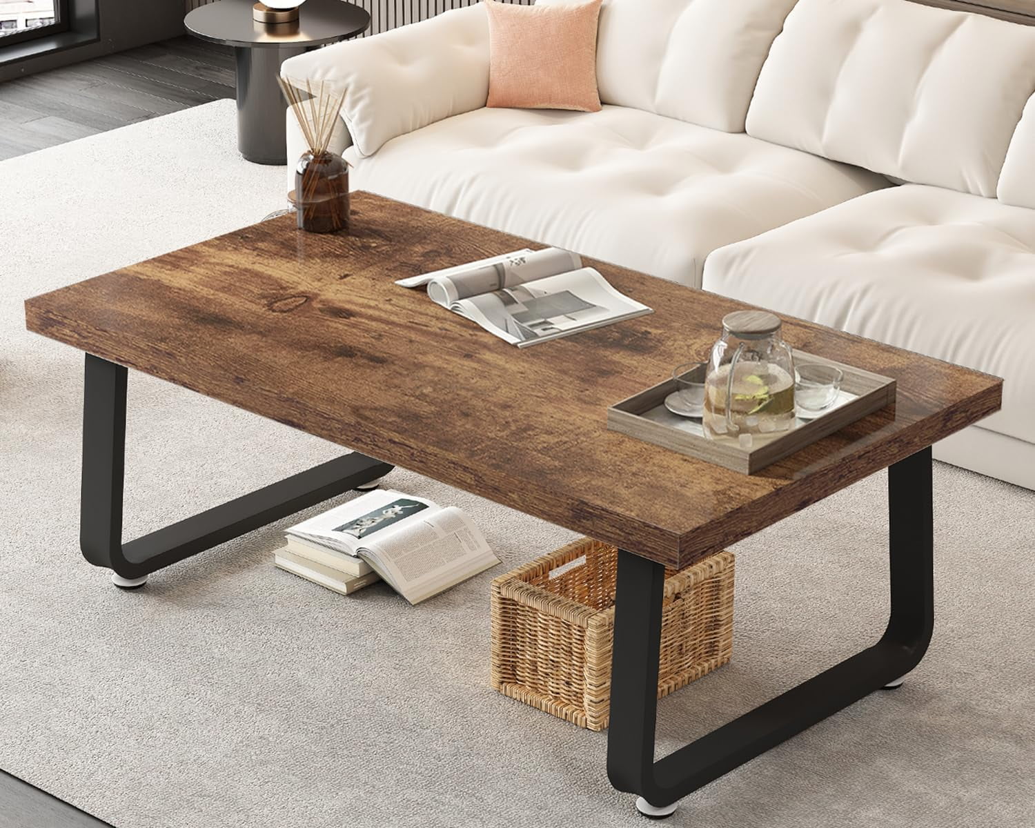 HSH Rustic Coffee Table, Industrial Wood and Metal Center Table ...