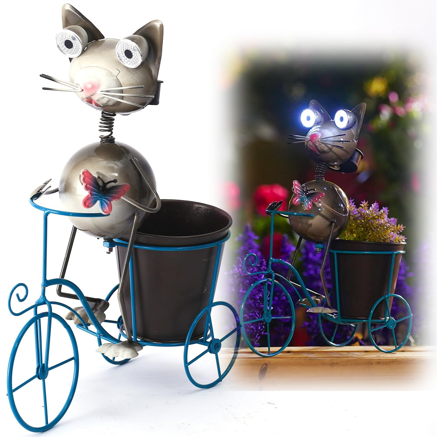 HSHD 14”Solar Bike Cat Statue Lights Outdoor Metal Yard Art, Funny ...