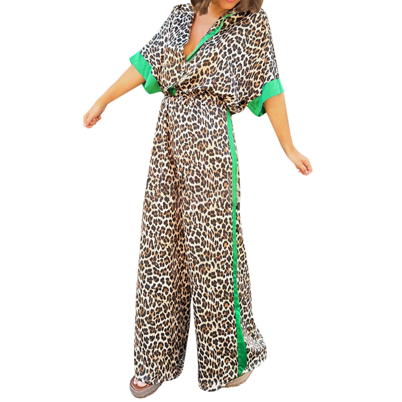 HSHMT Women's 2025 Fall Two Piece Women's Leopard Print Color Block ...