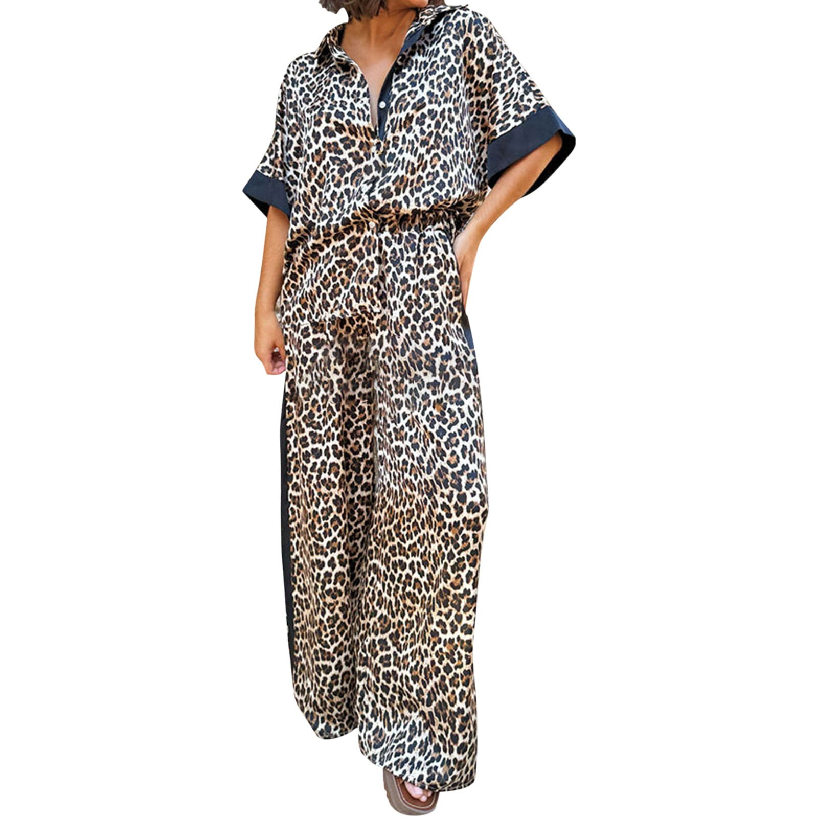 HSHMT Women's 2025 Fall Two Piece Women's Leopard Print Color Block ...