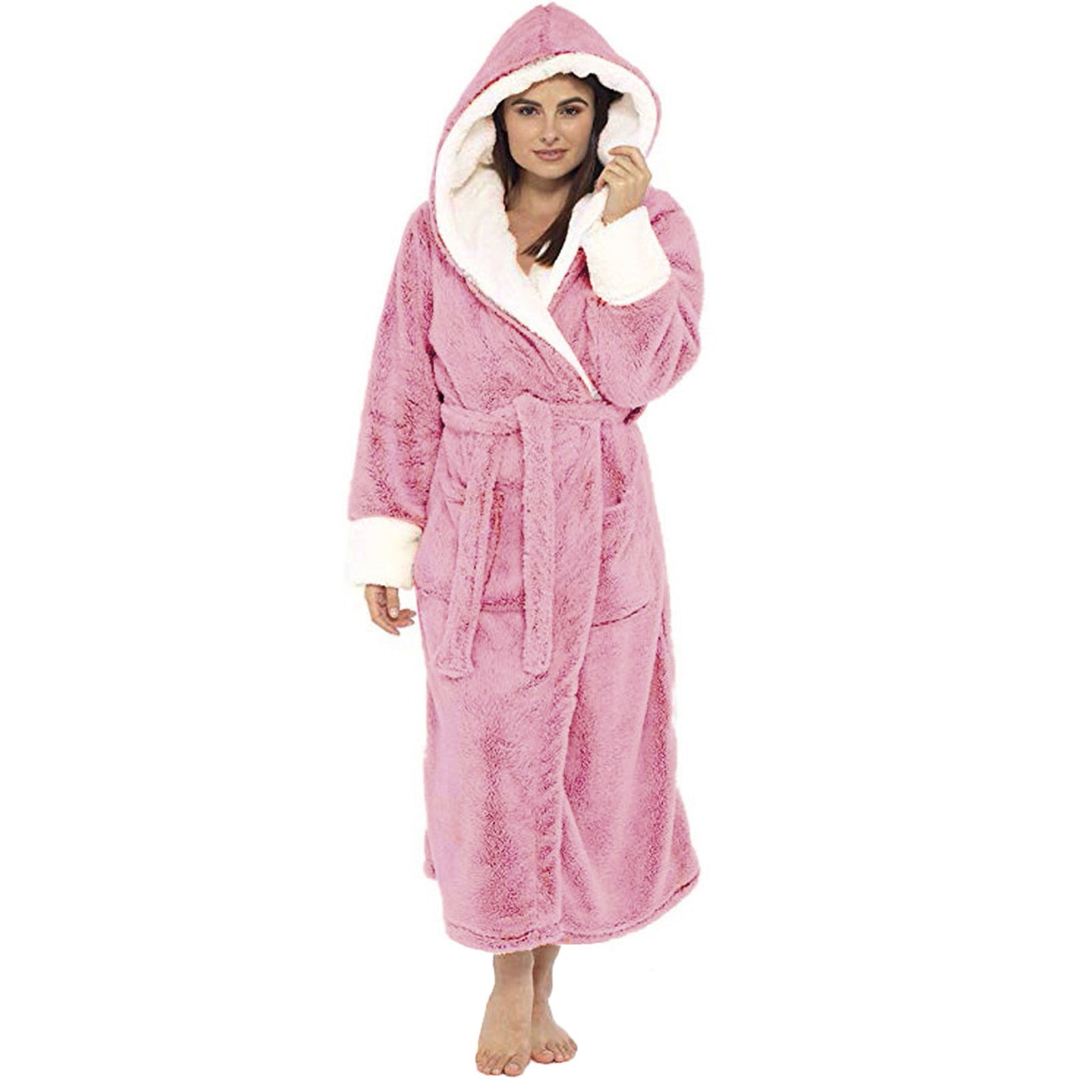 HSHMT Women's Sleepwear Women Winter Plush Lengthened Shawl Bathrobe ...