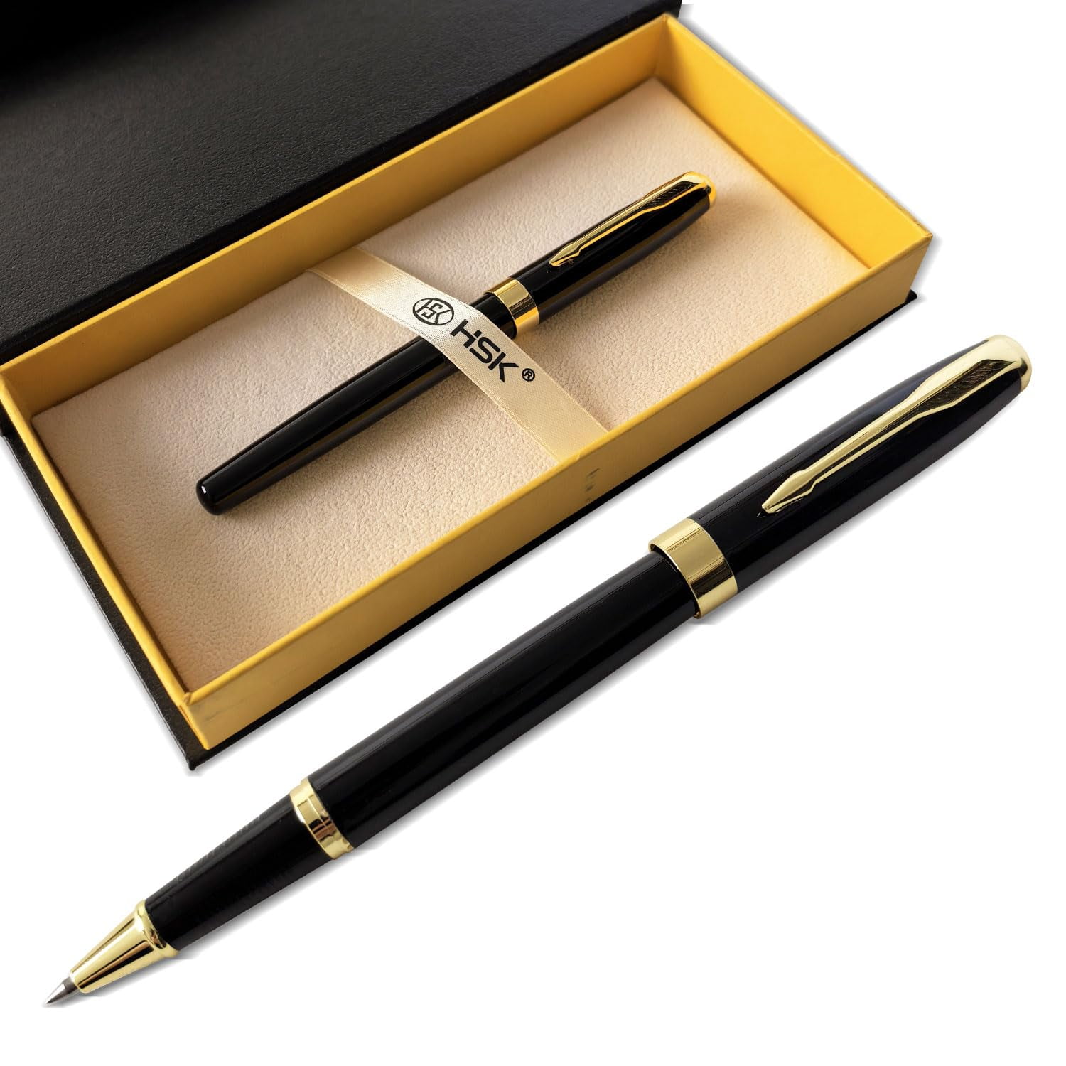 HSK Ballpoint Pens Executive Fountain Pen with Gold Trim, Gift Box Set ...