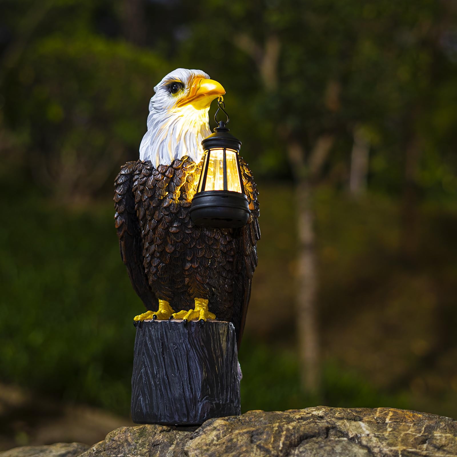 HSLILIMING American Bald Eagle IFF17 Statue with Solar Large Outdoor Bald Eagle Garden Statue ...