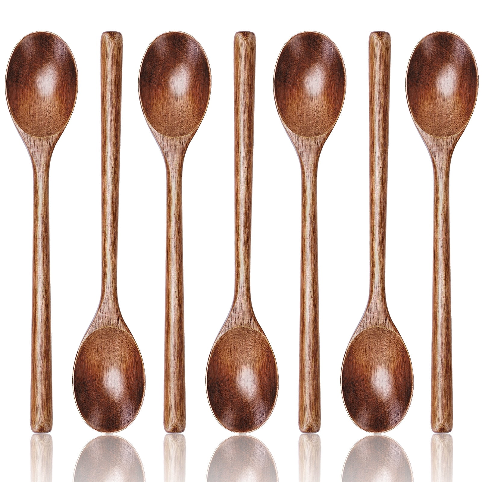 HSM 7 PCS Wooden Spoons for Cooking, 9.3 Inch Wooden Spoons for Eating ...