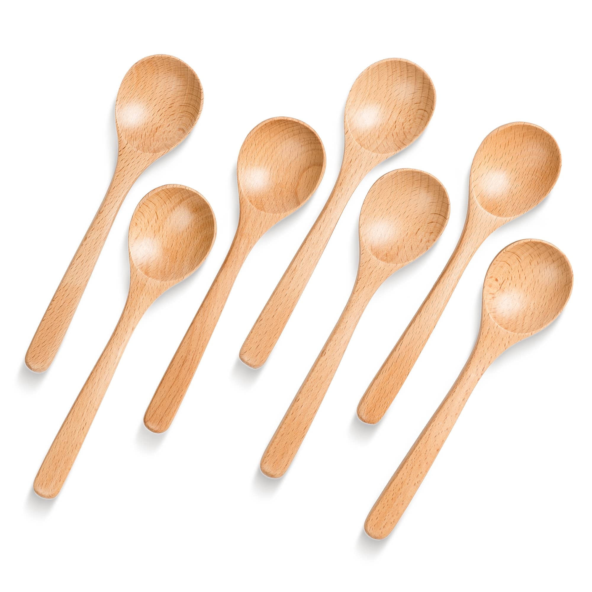 HSM 7 PCS Wooden Spoons for Eating, 7 inch Wooden Honey Spoons for Tea ...