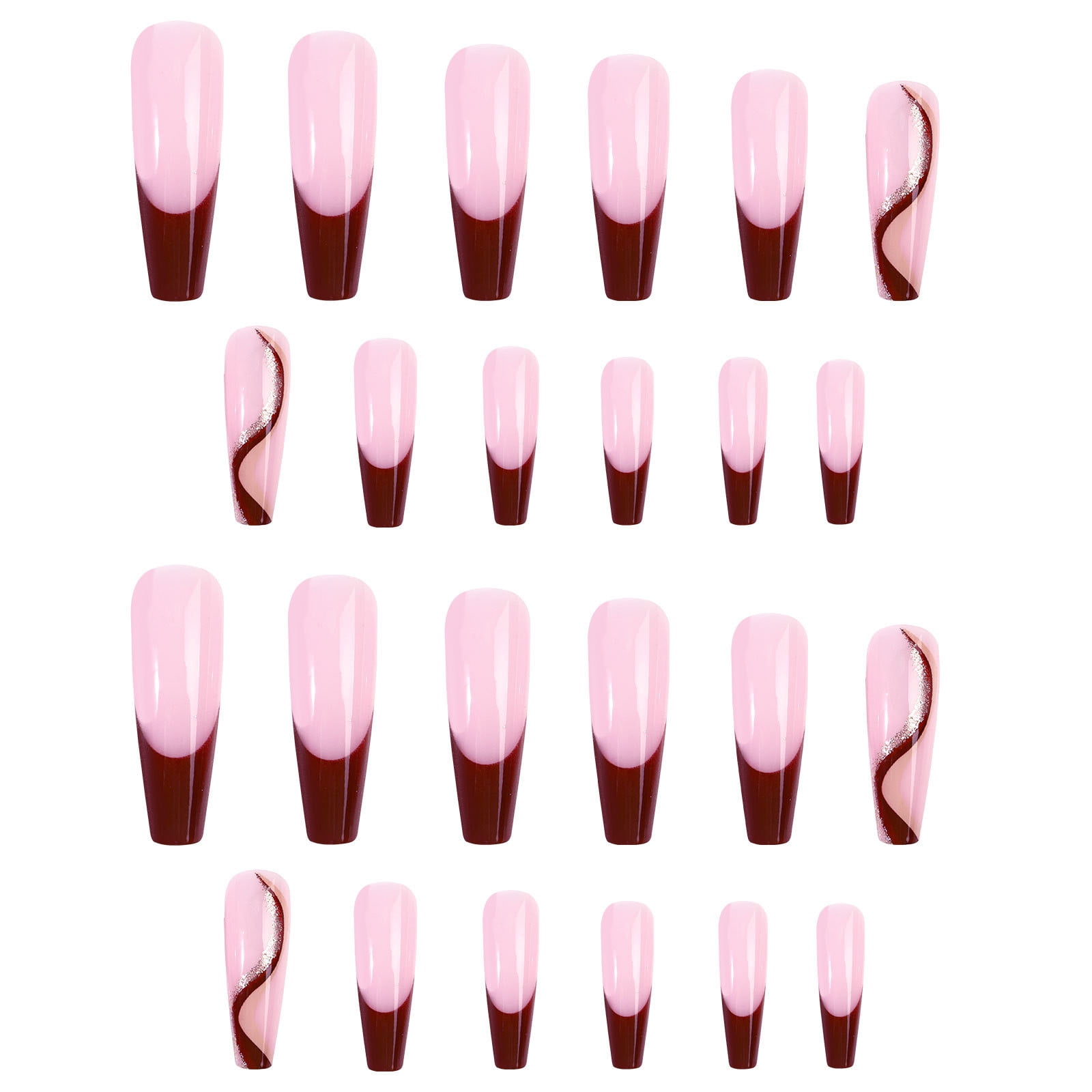 HSMQHJWE Extra Long False Nails with Designs Pink French Striped ...