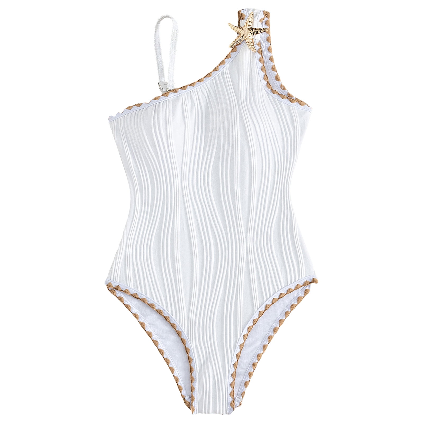 HSMQHJWE Girl's One Shoulder Boho Metal Textured Swimsuit 1 Piece Set ...