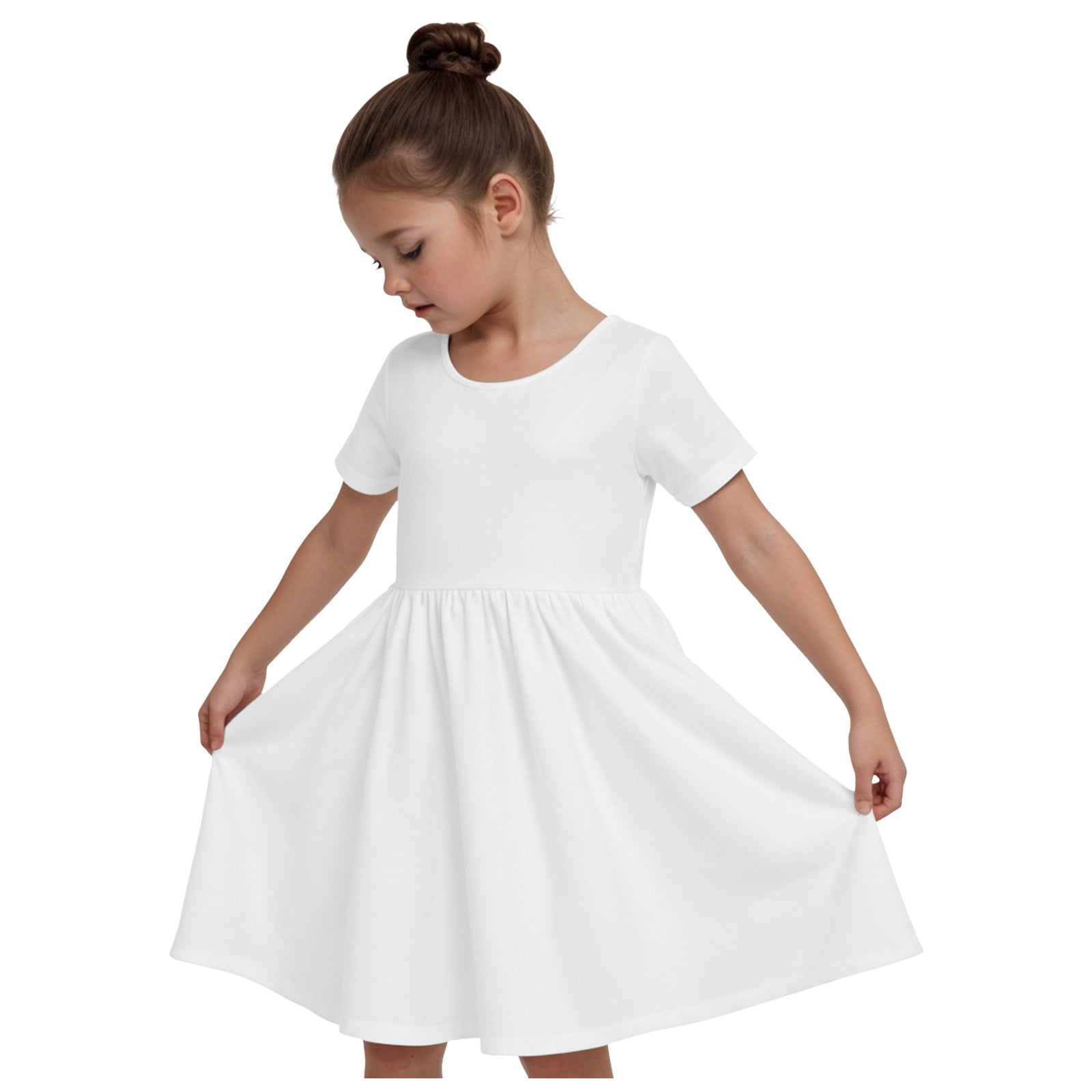 HSMQHJWE Girls Short Sleeve Dress Summer Big Kids Toddler Skater Twirl ...