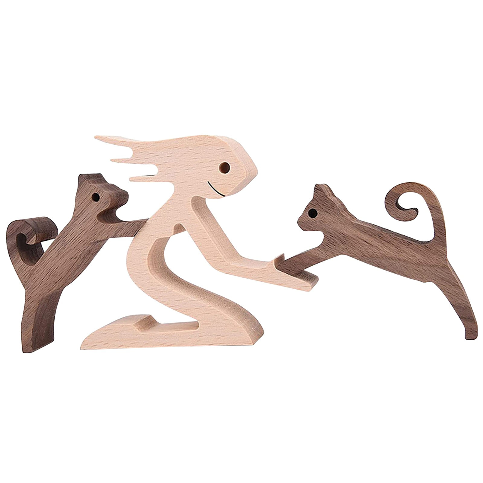 HSMQHJWE Handmade Wood Decor Sculptures, Wooden Man and Dog Statue ...