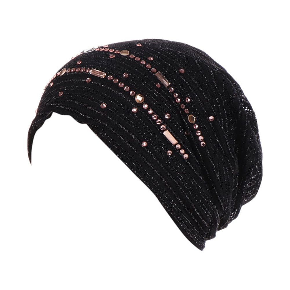 HSMQHJWE Hatroomha Oh Wrap Cap Ruffle Turban Women Rhinestone Hat ...