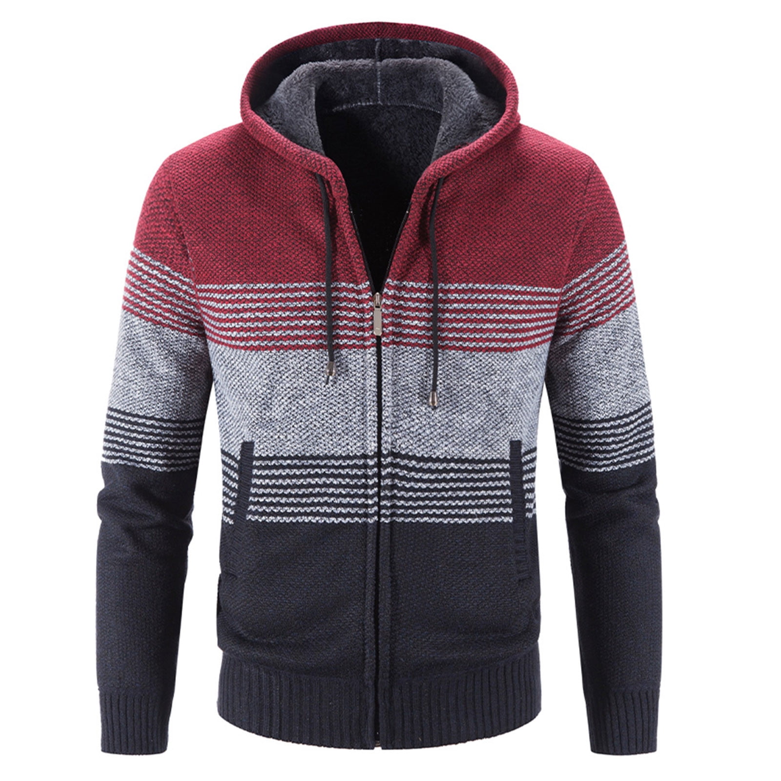 HSMQHJWE Men's Stripe Print Hooded Winter Jacket, Casual Zipper Long ...