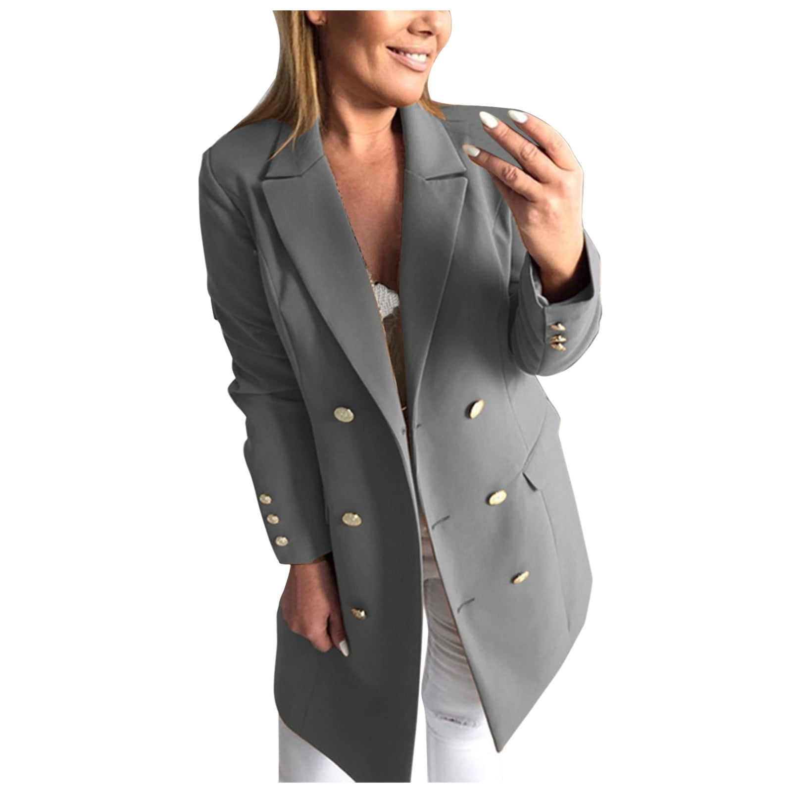 HSMQHJWE Plus Size Fall Thin Jackets Women Ladies Long-Sleeved Double ...