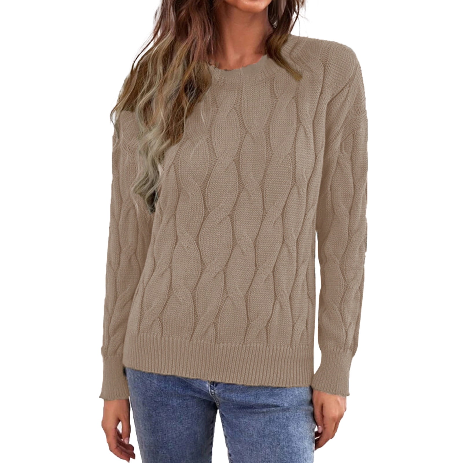 HSMQHJWE Women's Rib Knit Sweater, Elegant Soft Crewneck Long Sleeve ...
