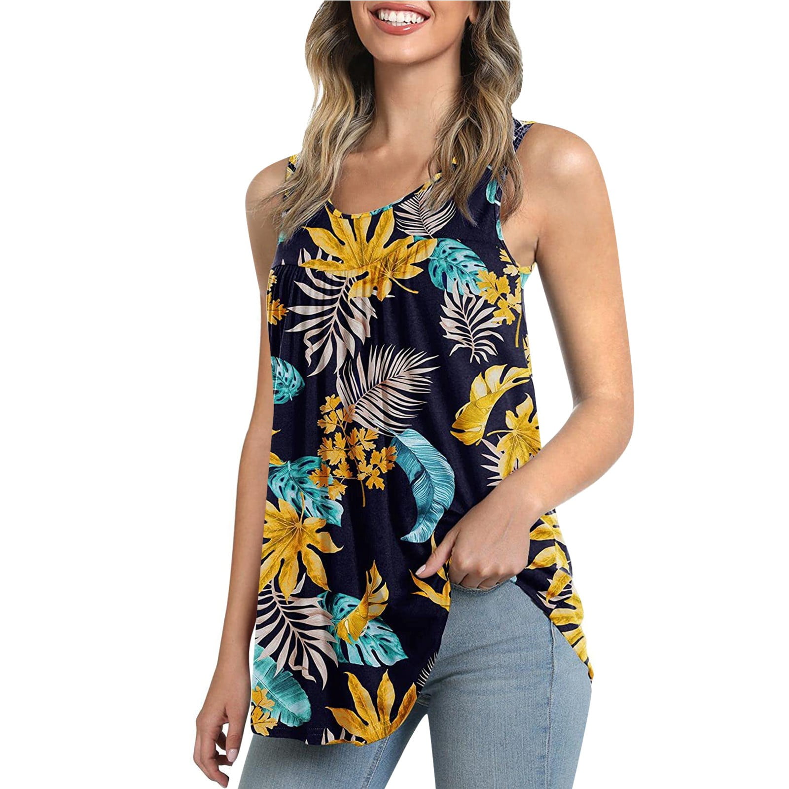 HSMQHJWE Tanks For Women With Built In Bra Tops In Women Summer Womens Sleeveless Crew Neck ...