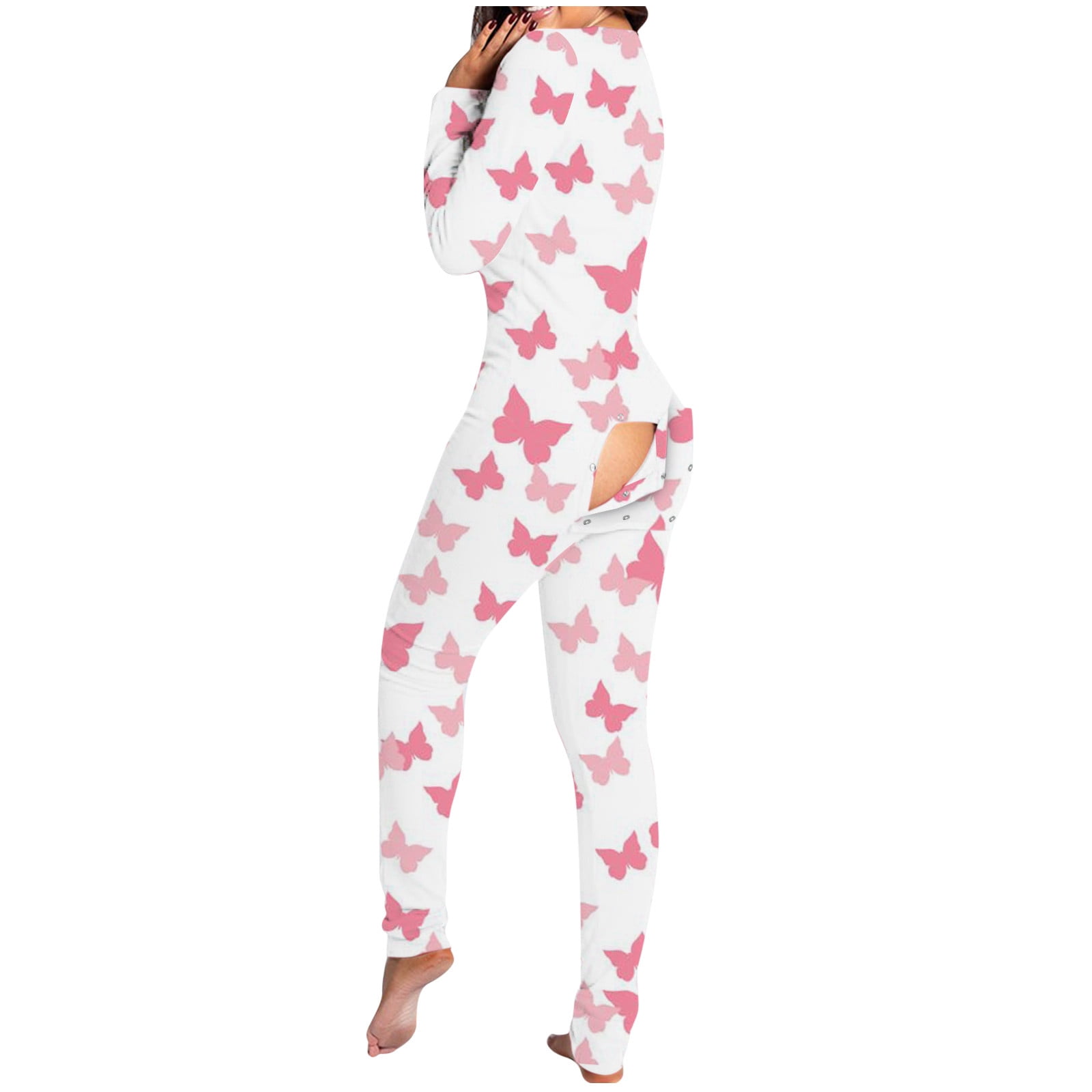 HSMQHJWE Women Pajama Womens Flannel Pajamas Jumpsuit Women'S Buttoned ...