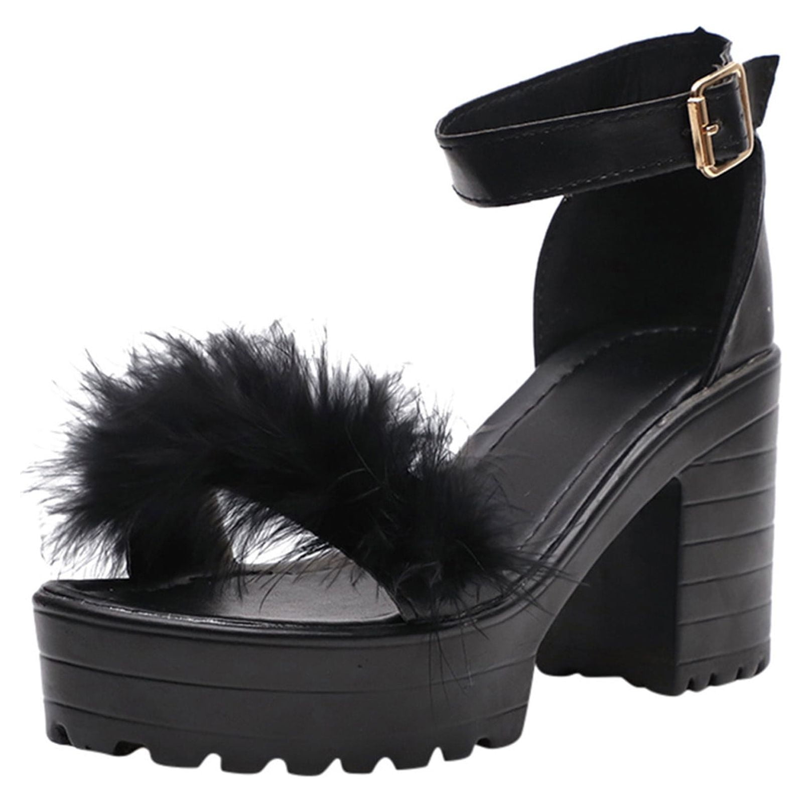 HSMQHJWE Women's Platform Block High Heeled Sandals Lug Sole Heels ...