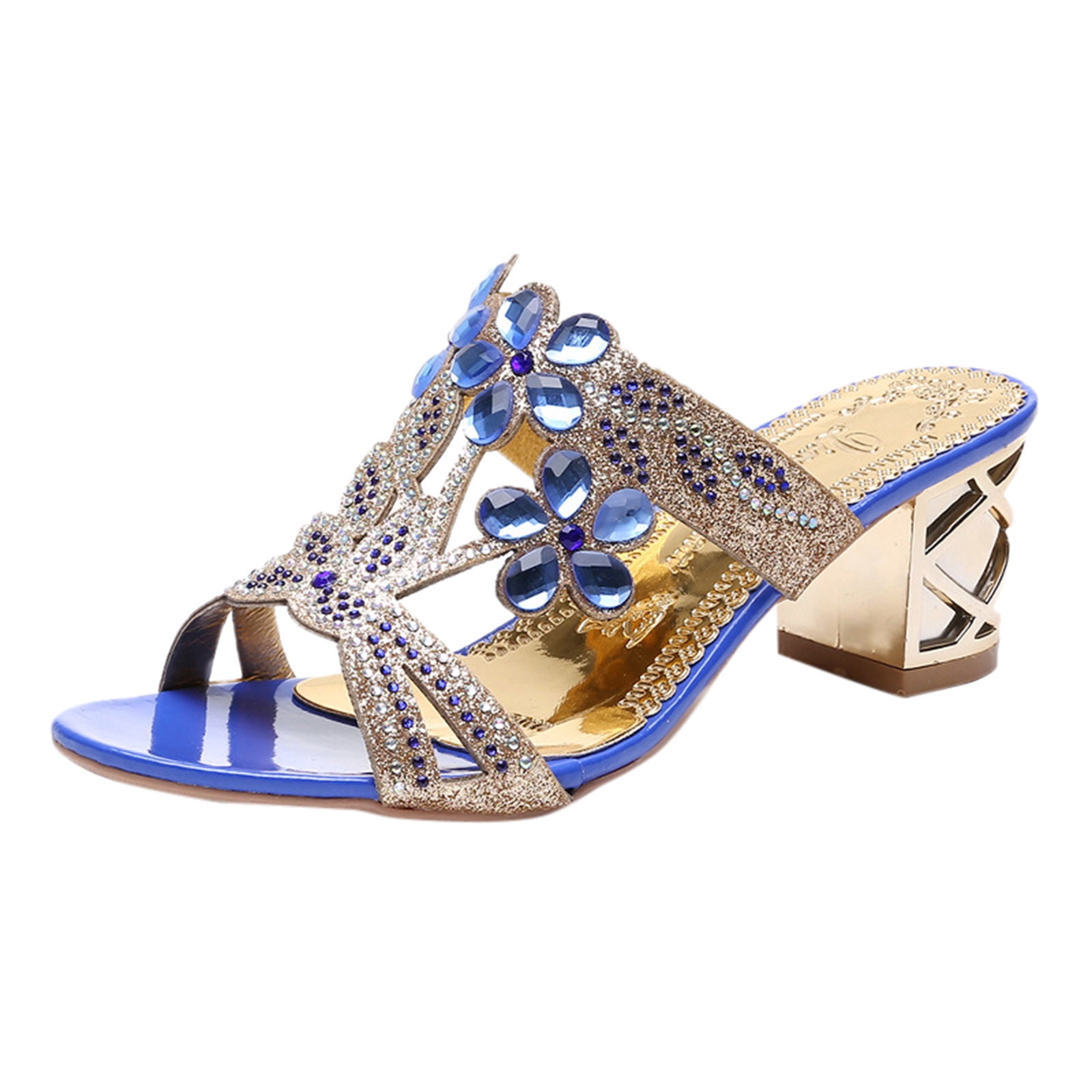 HSMQHJWE Women's Rhinestone Peacock Patterned Handmade Sandals Platform ...