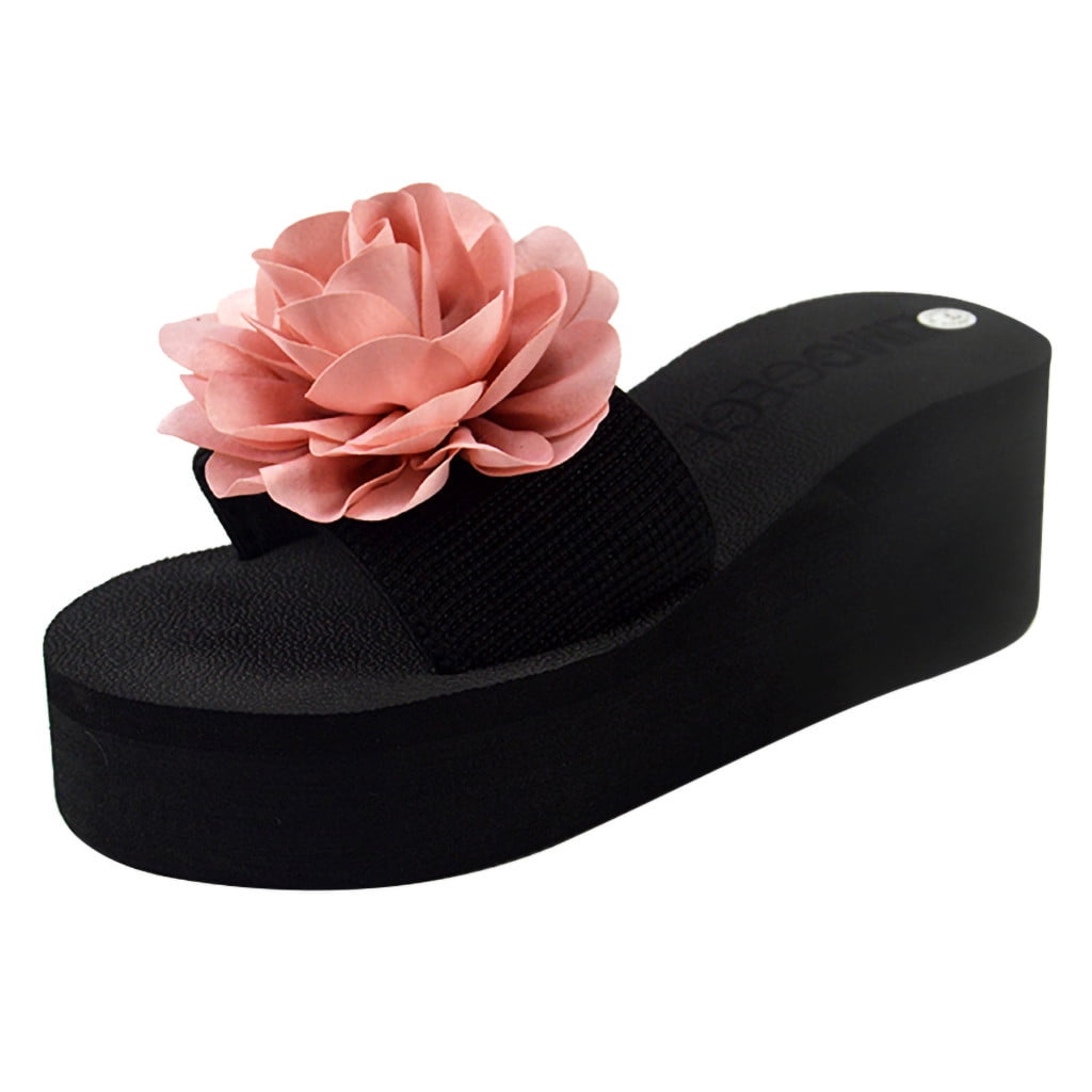HSMQHJWE Womens Boho Flowers Wedge Slide Sandals Summer Platform ...