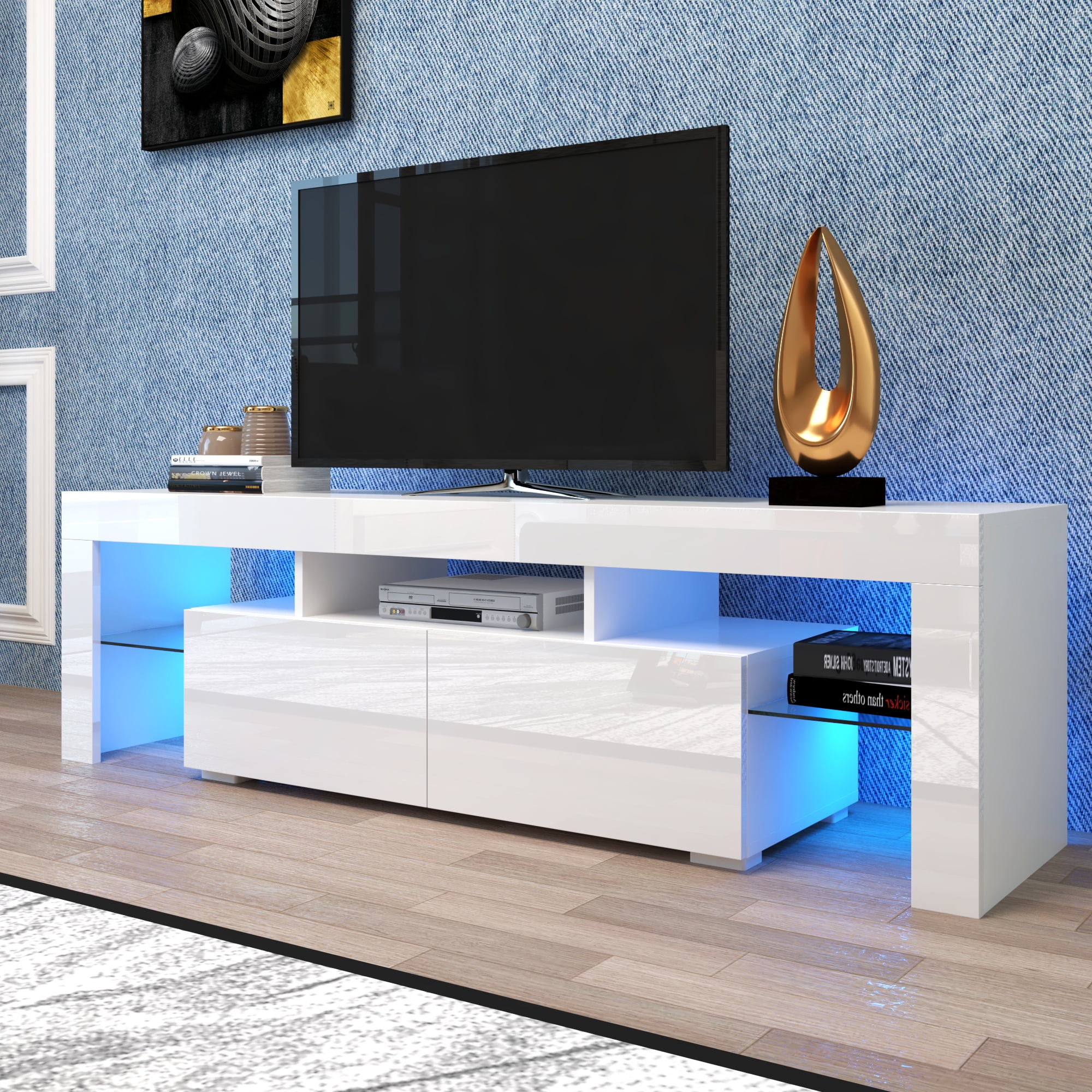 HSMYGCS LED TV Stand Cabinet Entertainment Center Media Console Table ...