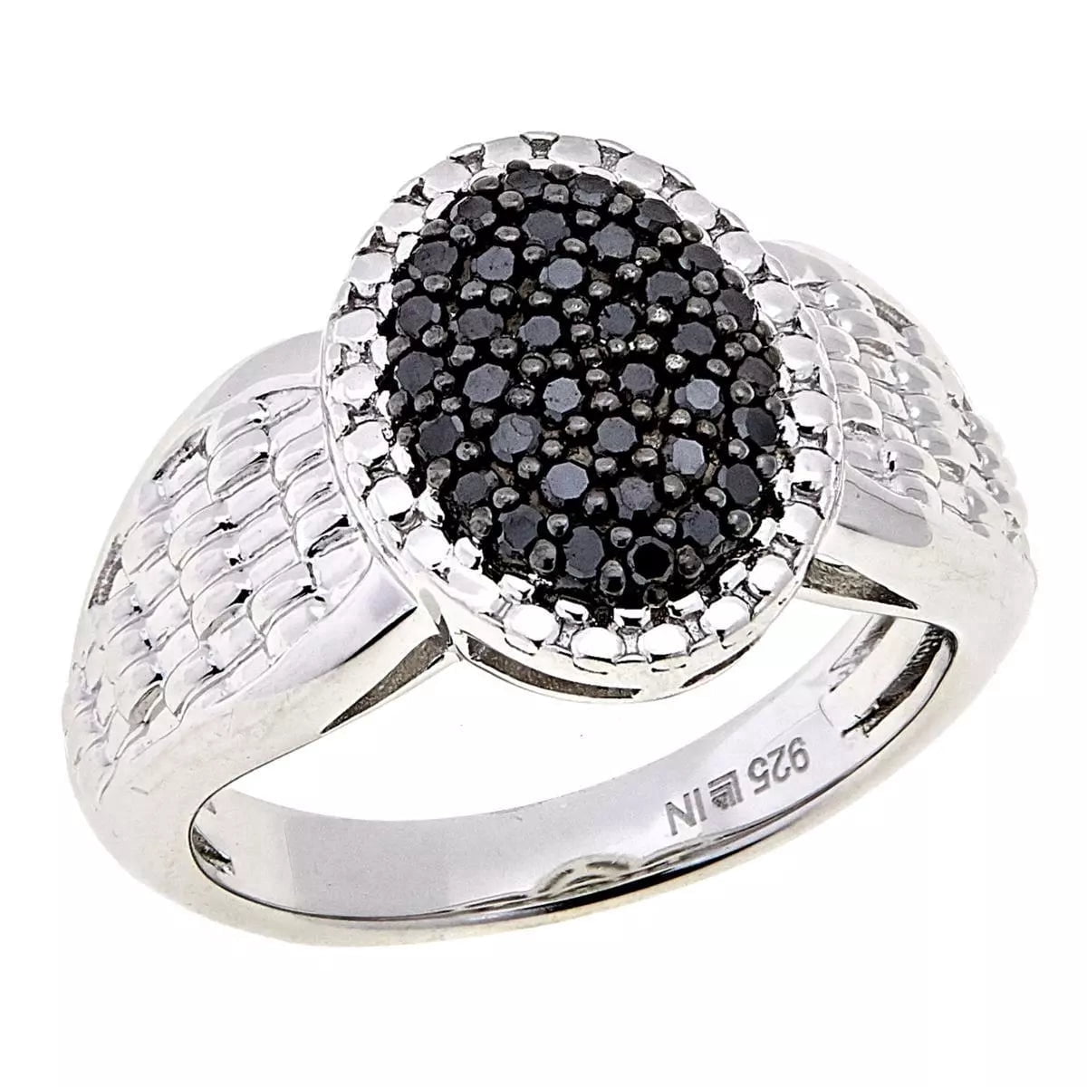 HSN Sterling Silver .25ctw Black Diamond Oval Cluster Ring, Size 5 ...