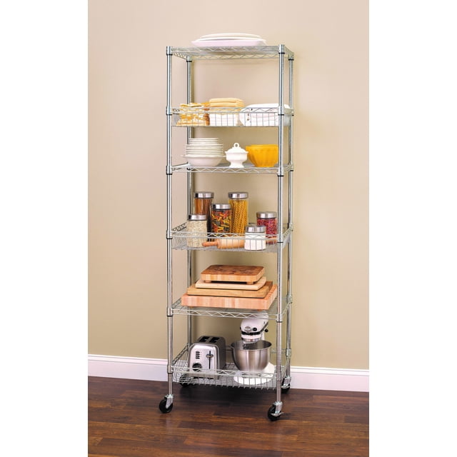 HSS 18"Dx24"Wx75"H, 6 Tier Wire Shelving Tower Rack with Casters ...