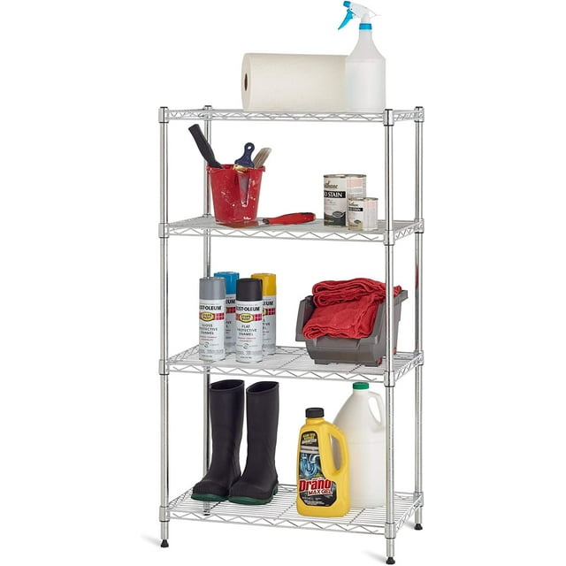 HSS 4 Shelf Wire Shelving Rack, 13.4" Dx23.2 Wx42 H, Chrome Color ...