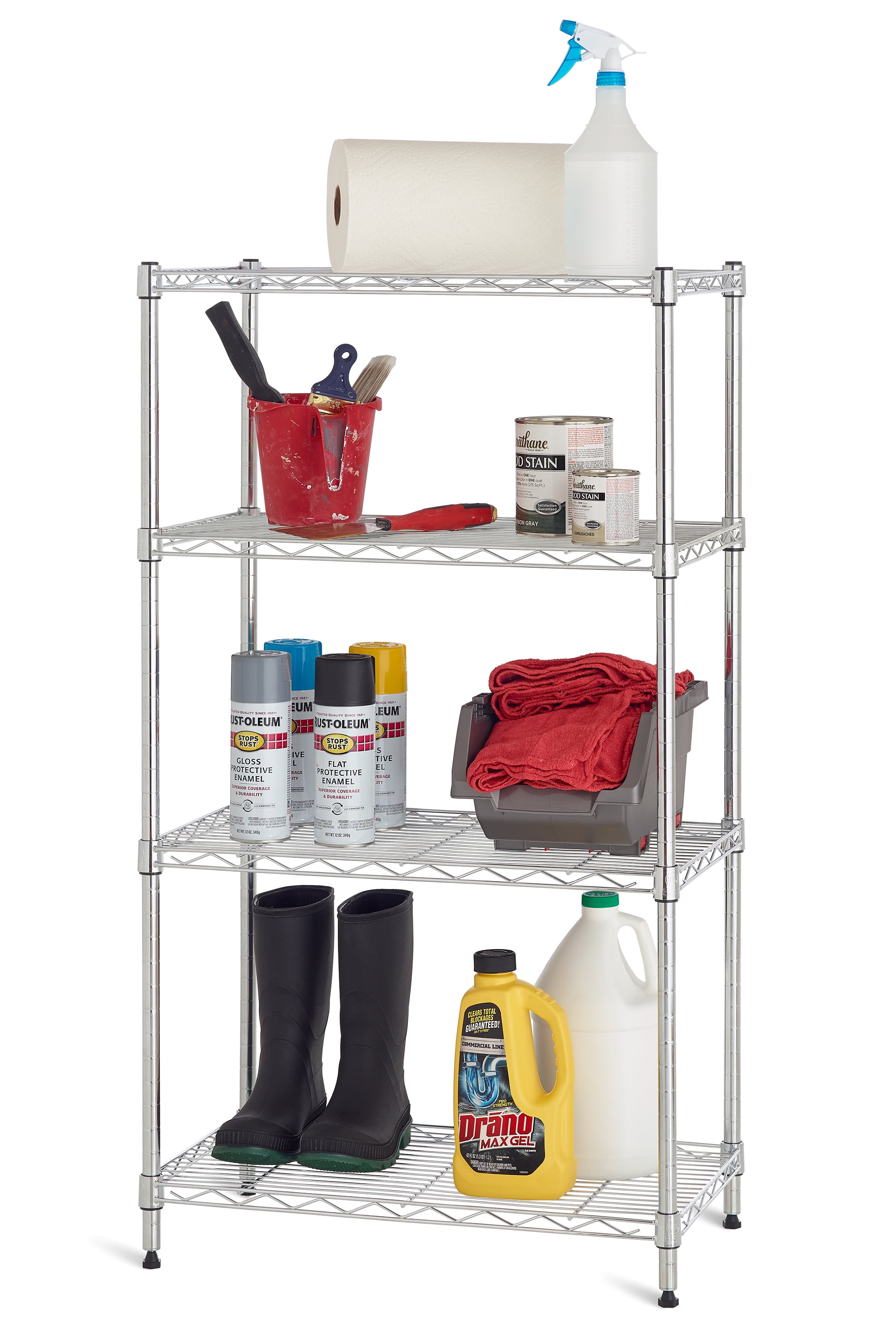 "HSS Steel 4-Tier Wire Shelving Unit, Chrome, 23.2""W x 13.4""D x 42""H ...