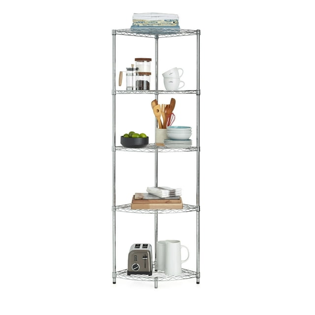 "HSS 5-Tier, Corner Wire Shelf Unit, 18""Dx18""Wx72""H, Chrome, 750 lbs ...