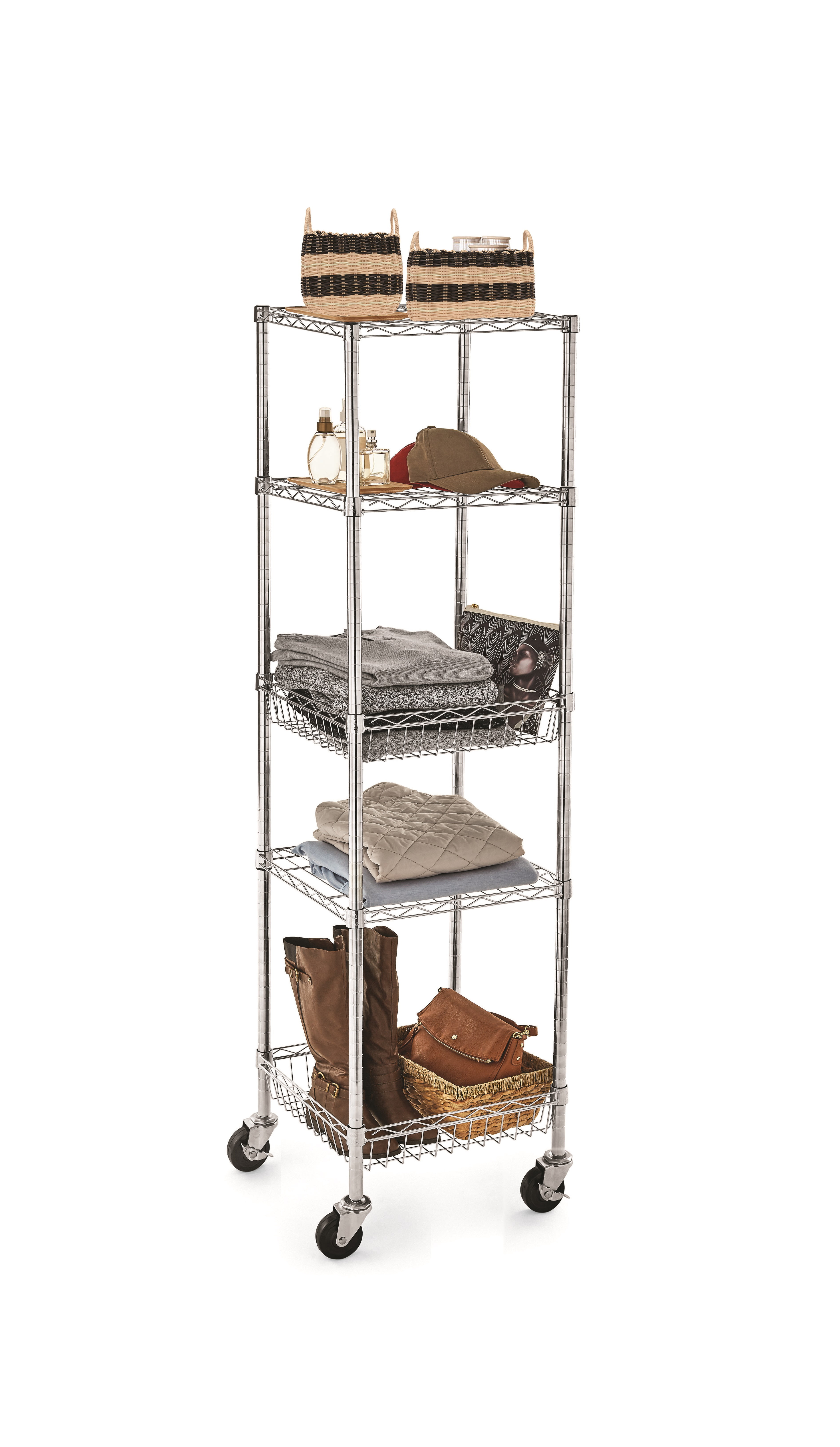 HSS 5-Tier Wire Shelf Tower Unit with Casters 16"Dx16"Wx53.7"H Chrome ...