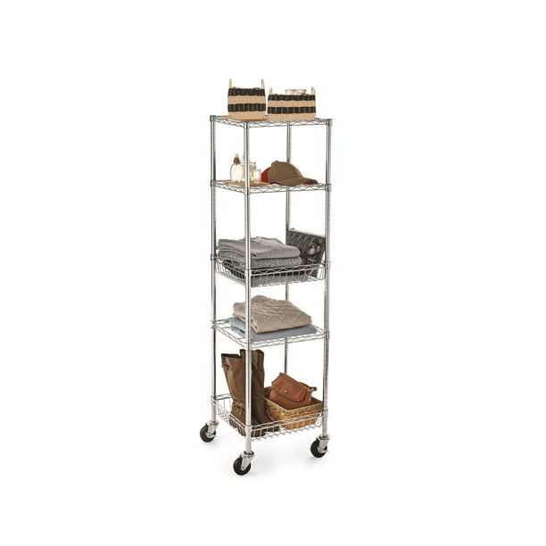 HSS 5-Tier Wire Shelf Tower Unit with Casters 16"Dx16"Wx53.7"H Chrome ...